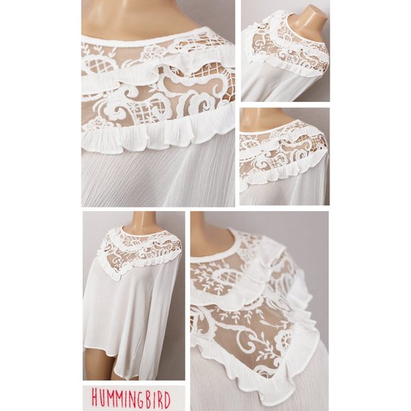Hummingbird | Tops | New Gauzy Crochet Lace Ruffle Romantic Blouse Top ...